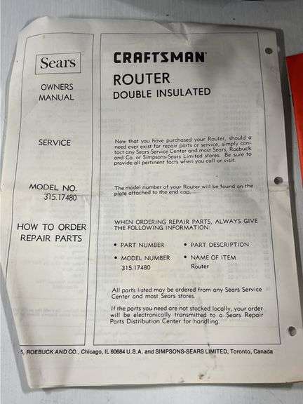 Craftsman router, 315.17480, new - Albrecht Auction Service