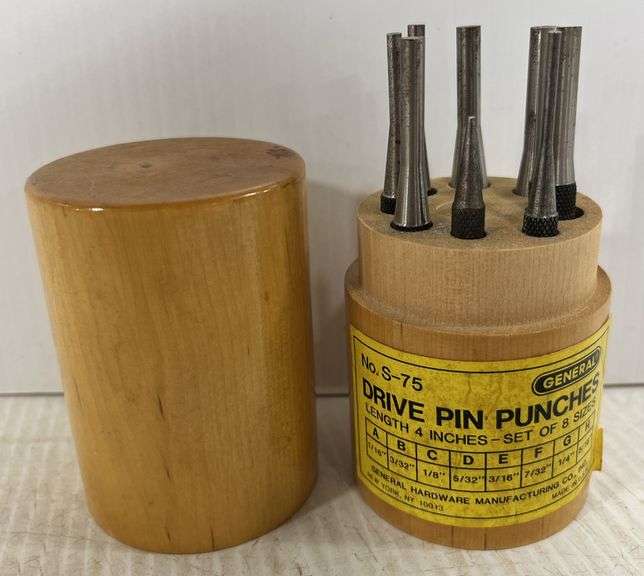 8-Piece general drive pin punches, USA model no. S-75, 4"L, like new ...