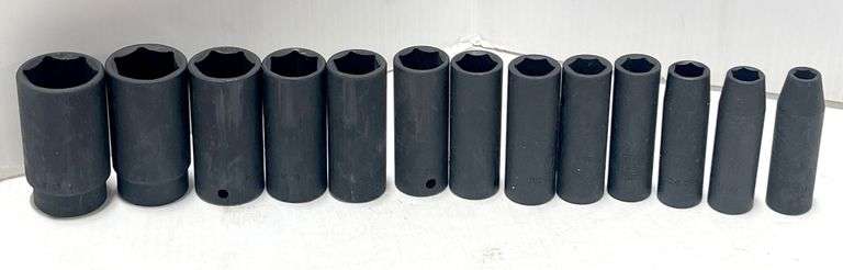 13-Piece 1/2" drive 6-point deep well metric impact socket set ...