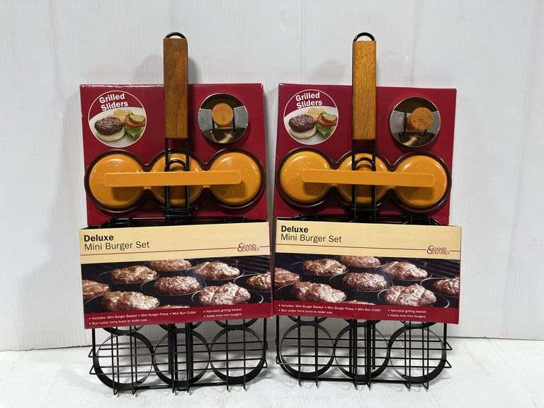 (2) Mini burger sets, cooks 9 at a time, includes: Basket, press, and ...