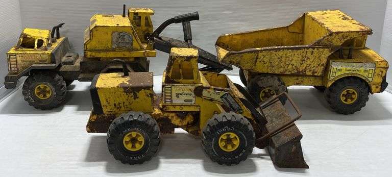 (3) Old Rusty Tonka Trucks, includes: Loader, grader, and dump truck ...
