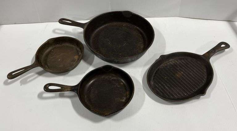 (4) Pieces of cast iron cookware, largest- 11"Dia, good - Albrecht ...