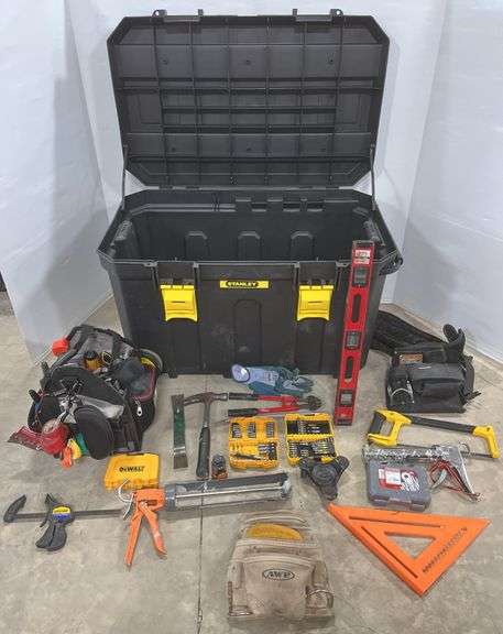 Stanley mobile jobsite tool box, full of tools, box- 36"W x 21 1/2"D x ...