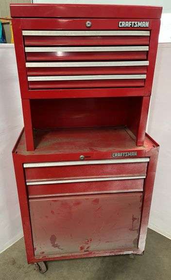Craftsman stand-up toolbox on wheels, 27"W x 14"D x 53"H, good, dirty ...
