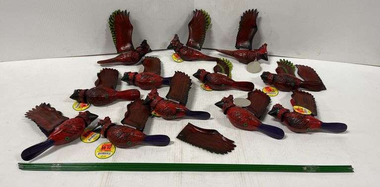 (12) Red cardinal birds with fluttering wings and stakes, all new ...