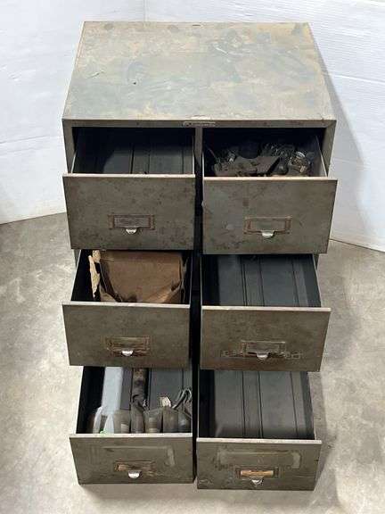 (3) Steel storage drawers with items, 18 1/2"W x 16"D x 8"H - Albrecht ...