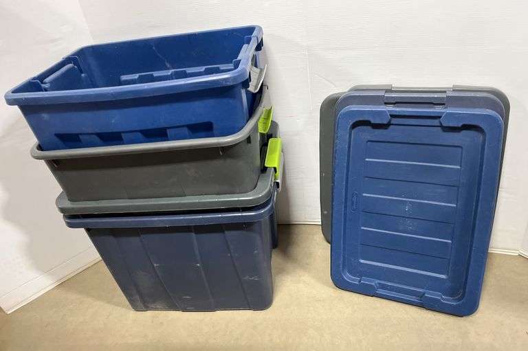 (4) 18-gallon totes with locking lids, reasonably clean - Albrecht ...