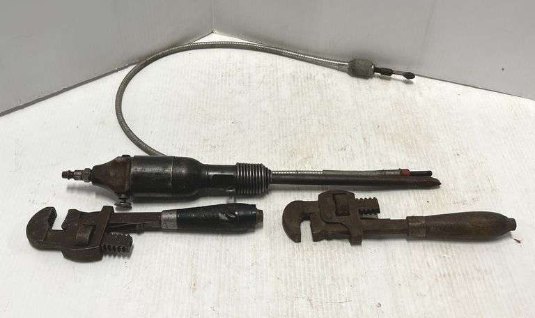 Air chisel and 24" flexible drill grinder/small drill bits, (2) Old ...