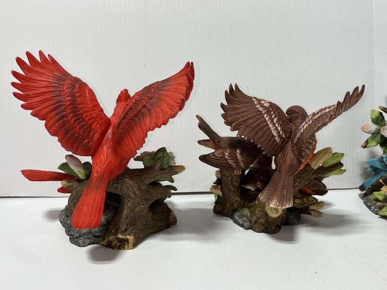 (5) Ceramic bird figurines, Cardinal, Blue Jay, and Robin, the Blue Jay ...
