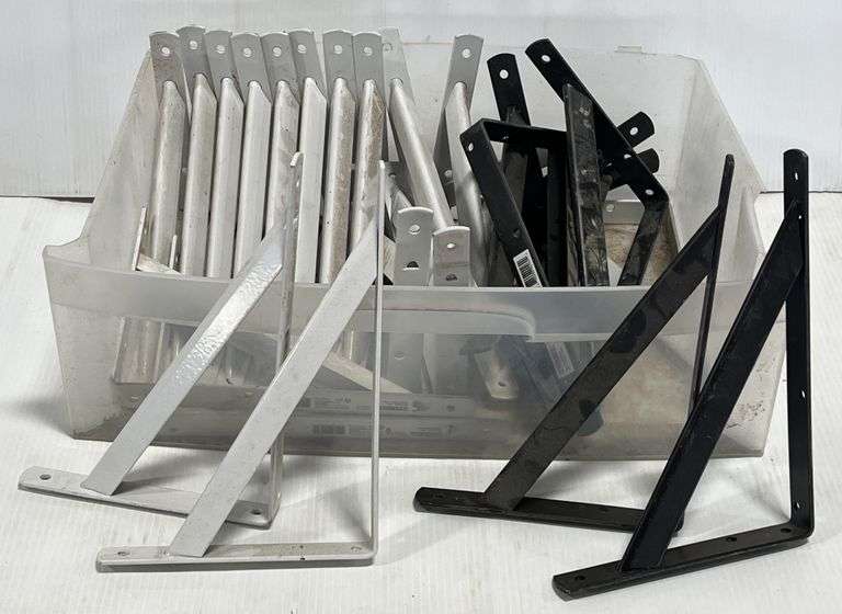 (18) Shelf bracket, white in color; (7) Black, some new and some are ...