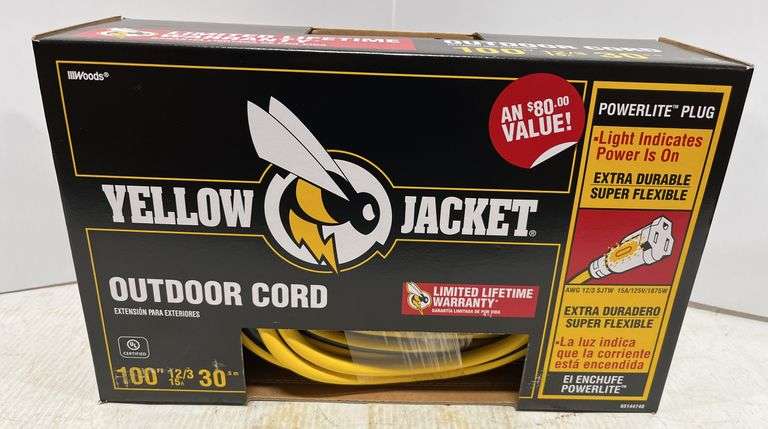 Yellow jacket outdoor cord, 12/3 with light-up ends, new - Albrecht ...