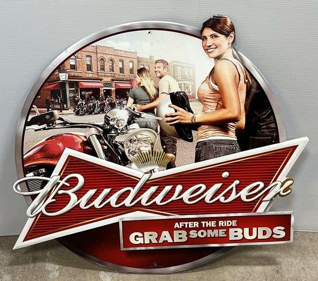 Budweiser Grab Some Buds sign, 26 1/2"W x 24"H - Albrecht Auction Service