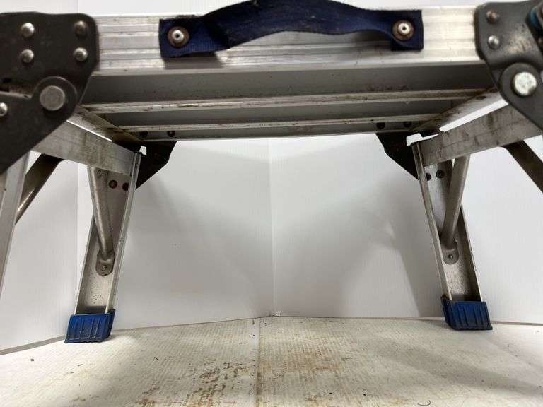 Small metal folding step stool/workbench, 18" x 12" seat, 13"H unfolded ...