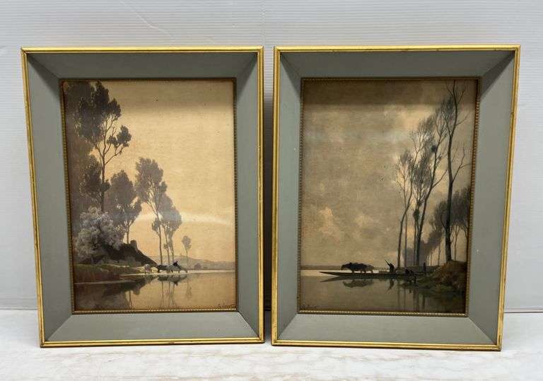 Print of painting by Alexandre Jacob, Autumn scene, 17" x 14"; and ...