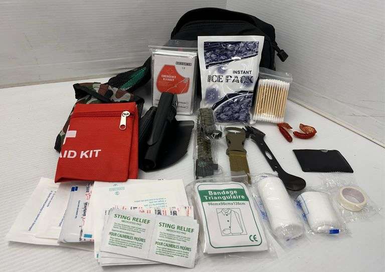 Emergency survival kit/bag with (50) items, includes: 1st Aid Kit ...