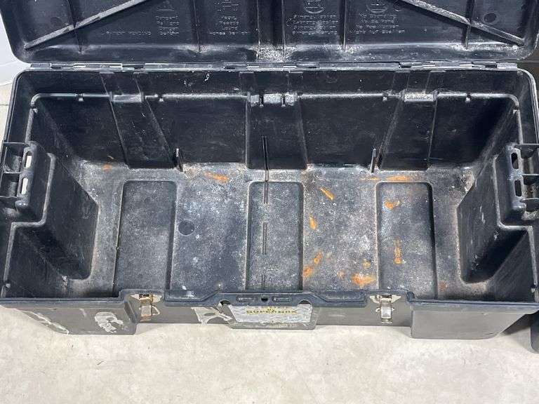 (2) Large plastic storage trunks, 32"L x 15"D x 14"H and 31"L x 16"D x ...