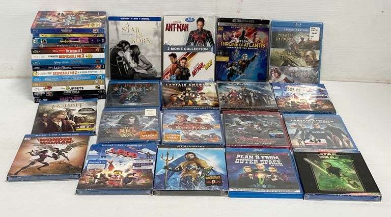 (32) Blu-Ray DVDs, very good movies, with Marvel, DC, 6 3/4" x 5 ...