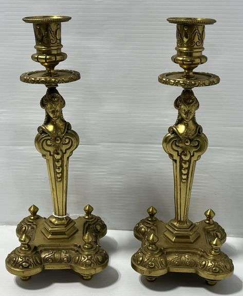 Antique French bronze-brass figural lady head candlesticks, circa 1890 ...