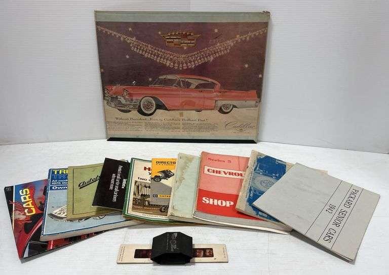 (10) Old car manuals, and Cadillac poster - Albrecht Auction Service