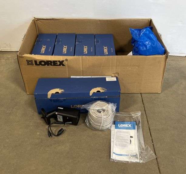 (5) Lorex brand 4K ultra HD IR bullet IP cameras, box opened to check ...