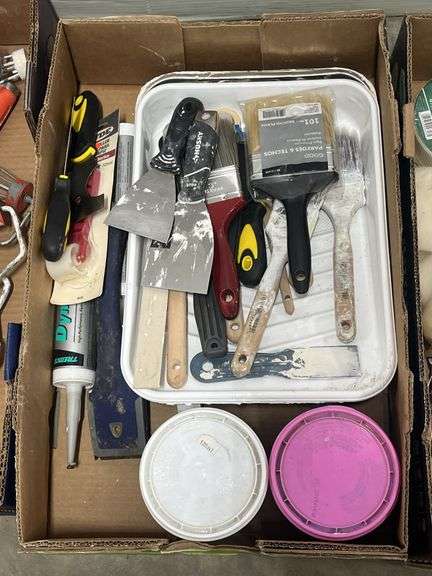 (3) Tray boxes of painting tools and supplies, with dozens of brushes ...