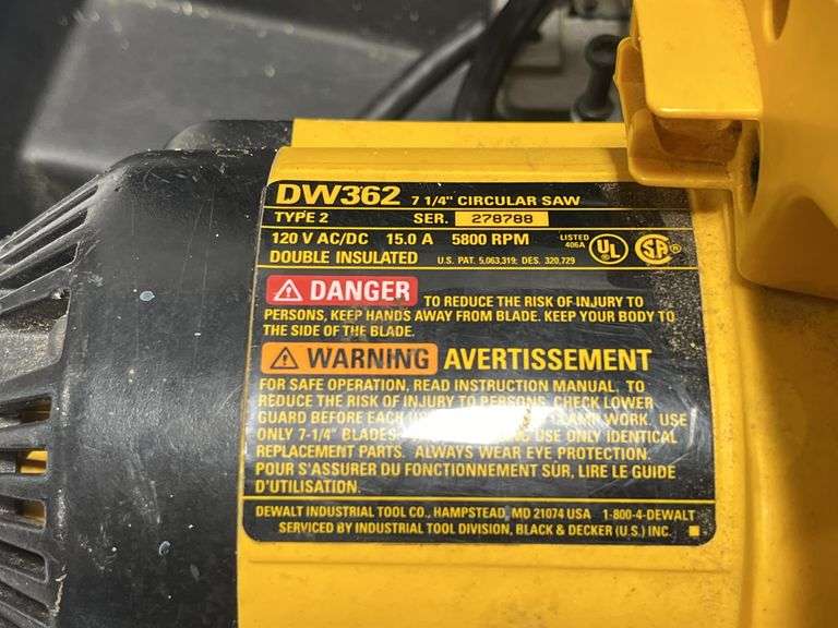 DeWALT 7 1/4" circular saw, Model No. DW362, works great, used a few ...