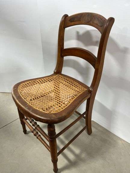 Old cain wooden chair, 16"W x 17"H seat - Albrecht Auction Service