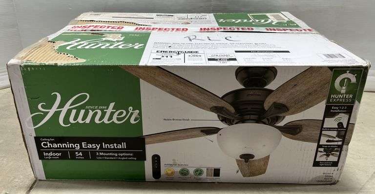 Hunter "Channing" ceiling fans, 54" fan with remote and LED light kit ...