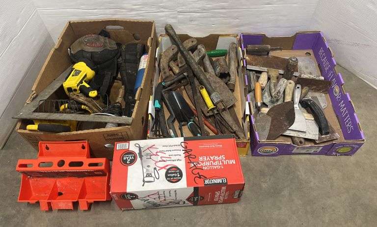 (3) Tray boxes of tools, includes: Masonry tools, gardening tools with ...