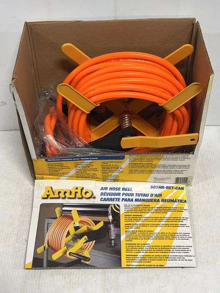 Amflo wall mount manual air hose reel, No. 501HR-RET-CAN, with 3/8" x 50' air hose, new ...