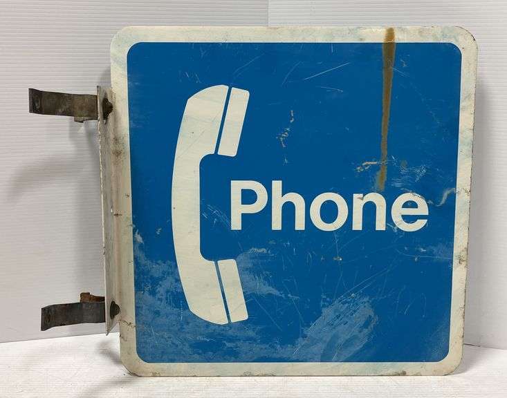 Older payphone street sign, 18" x 18", has wear, scratches, and ...