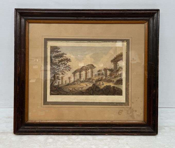 Old print of ancient coins with goats and people, 19 1/2" x 22", nice ...