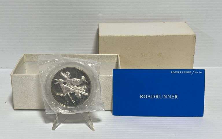 2 1/4 oz. of .925 Silver road runner coin/medal, NIB with stand ...