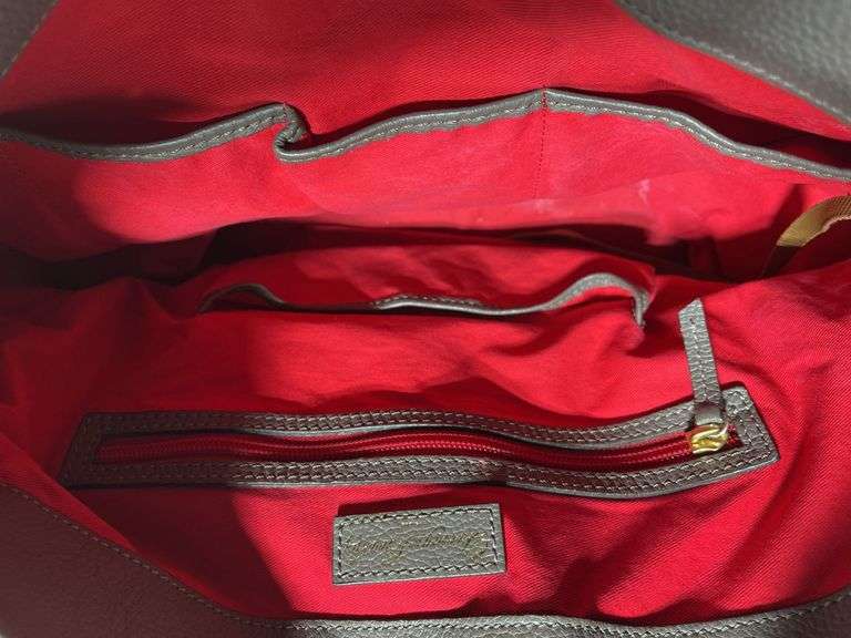 Dooney & Bourke large bag, gray color, 14"W x 11"H, has wear, used ...