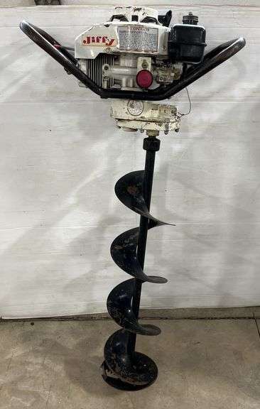 Jiffy 2-cycle ice auger, 8 1/2" x 53" x 21", saw it run 2 years ago ...