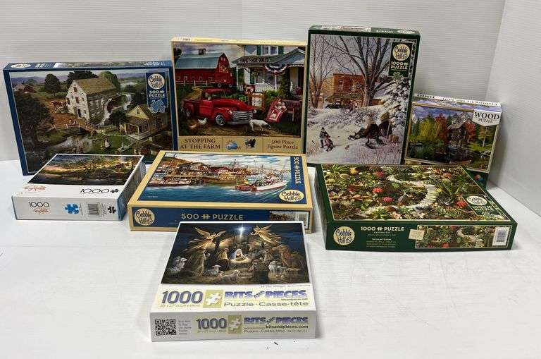 (8) Complete jigsaw puzzles, includes: Three- 500-pieces, and Five ...