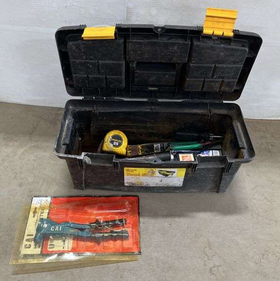 Toolbox with CAI hand riveter, self-contained screwdriver with bits and ...