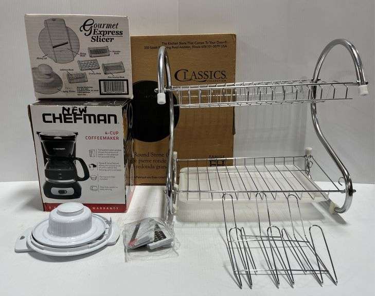 Pampered Chef pizza stone, stained, used, good overall; 4-Cup coffee ...