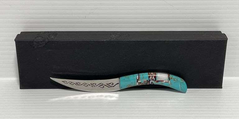 Custom made multi-stone handle sheath type knife without a sheath, 5 1/ ...