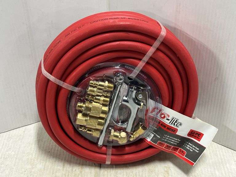 (12) Pieces of Flo-Lite air hose kit: 3/8" x 50' air hose, blow gun and ...