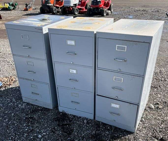 (3) Three-drawer filing cabinets, each- 27"L x 18"W x 40"H, used ...