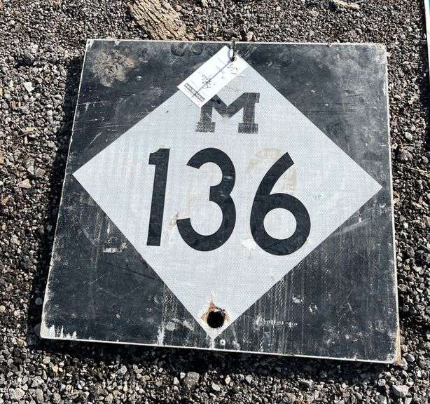 Wood "M-136" sign, 24" x 24" - Albrecht Auction Service
