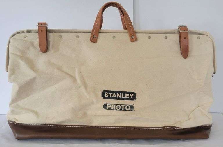 Stanley Proto canvas tool bag with leather bottom, handles, and straps ...