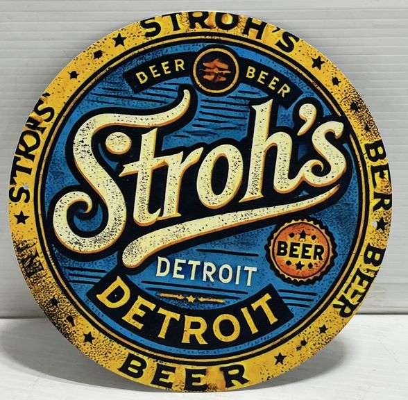 Modern metal sign, "Stroh's Detroit MICH", 8" x 8", new - Albrecht ...
