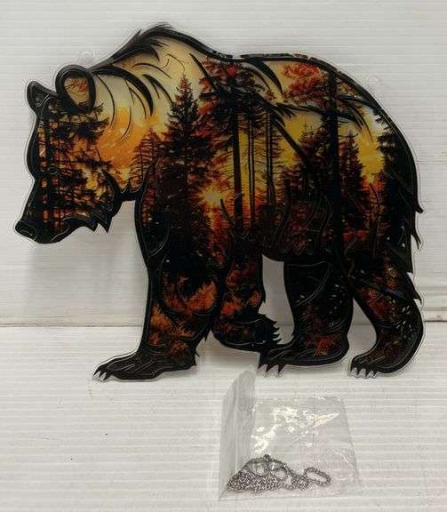 Bear with forest/sunset theme sun catcher, 2D acrylic, 8 3/4"L ...