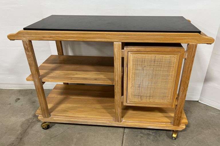 Wooden rolling cart with black sliding table top, 42"L x 29"H ...