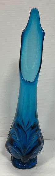Older blue hand swung vase, at base- 4 1/2"W x 16 3/4"H, very nice ...