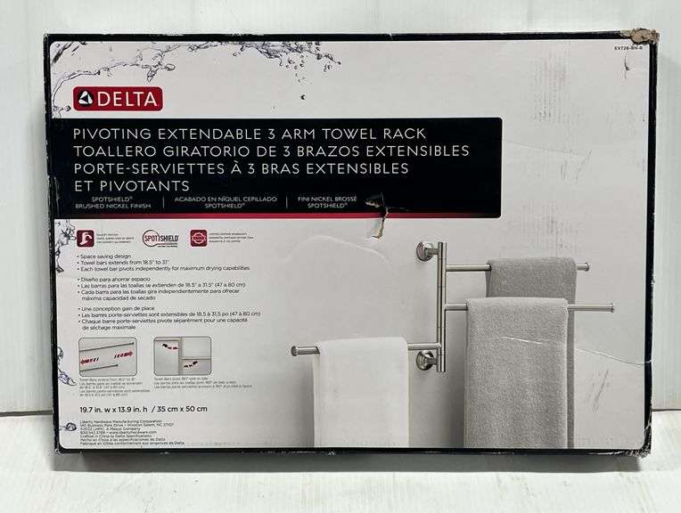 Delta 3-arm extendable towel rack, each arm pivots out and extends ...