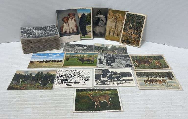 (123) Antique postcards, mostly Linen era, 1930s to 1950s, all ...