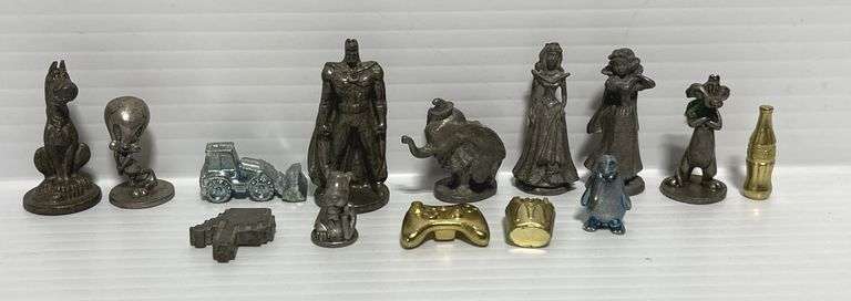 (14) Older metal Monopoly pieces, some marked "Disney", up to 1.75"H ...